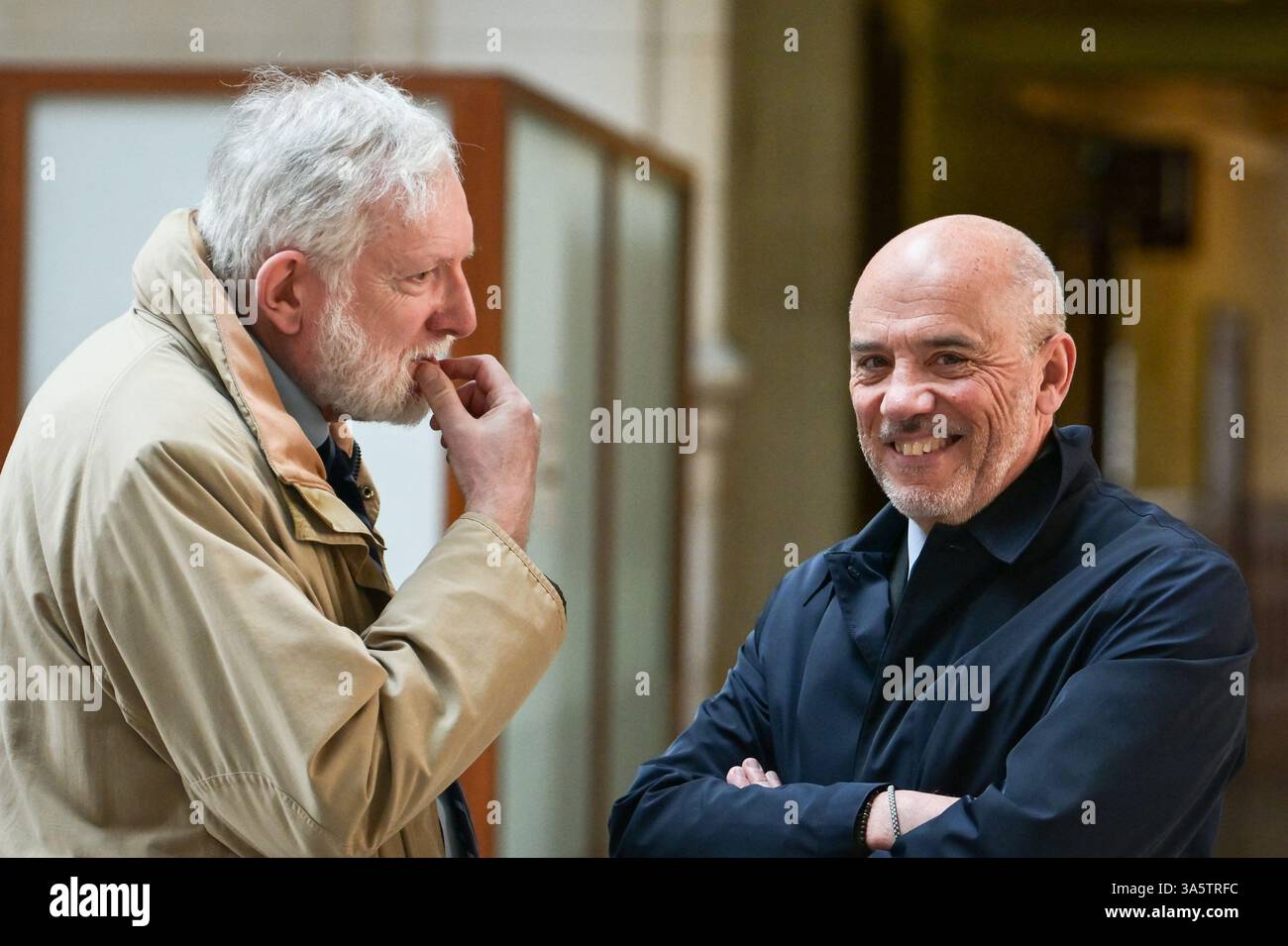 Jean-Francois Rocchi speaks with Stephane Richard as they arrive for ...