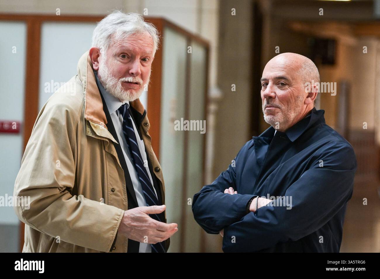 Jean-Francois Rocchi speaks with Stephane Richard as they arrive for ...