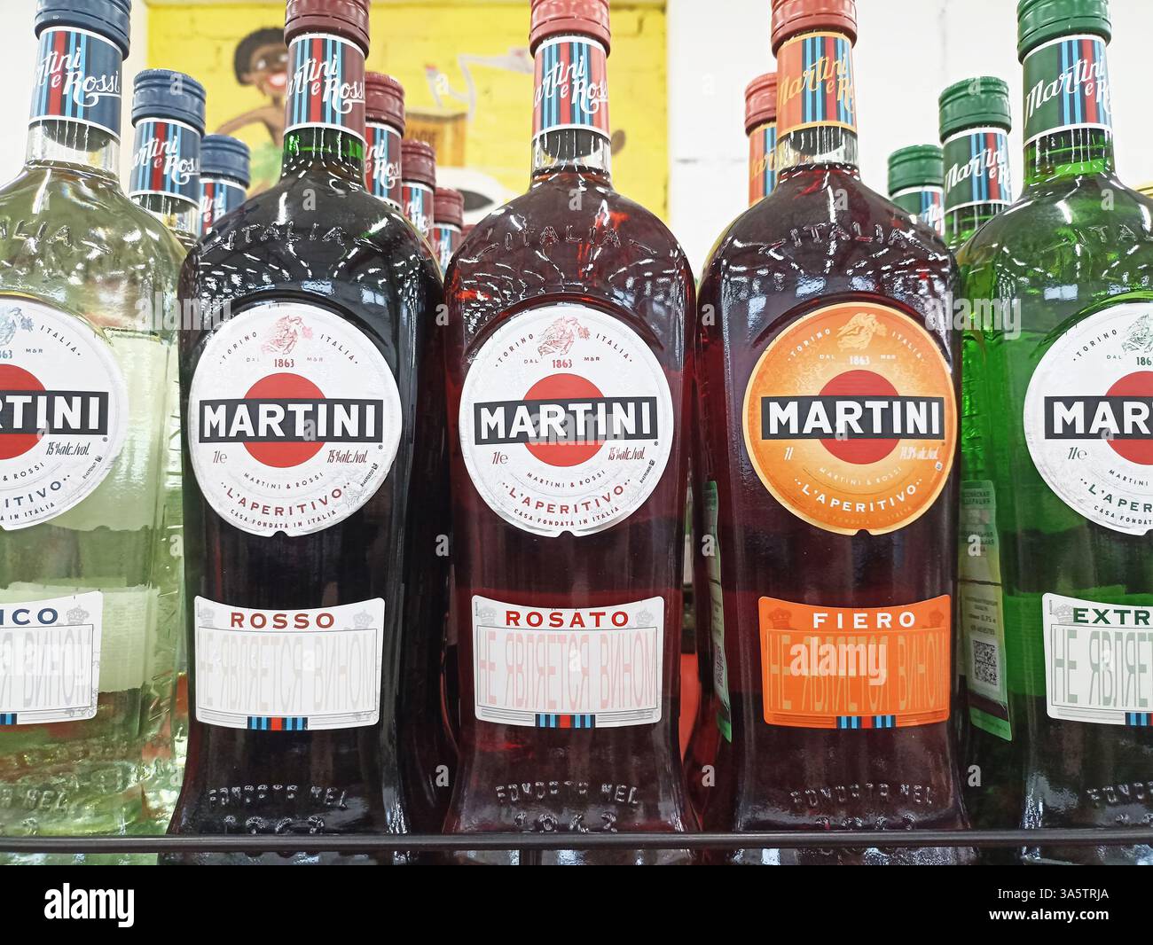 Assorted martini aperitivo bottles on display Stock Photo - Alamy