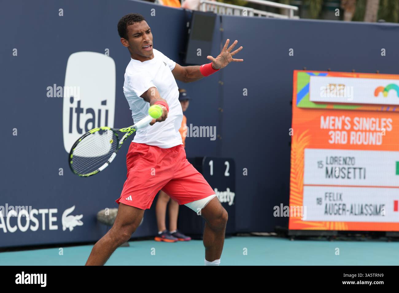 MIAMI GARDENS, FLORIDA - MARCH 23: Felix Auger Aliassime during Day 6 of the Miami Open at Hard ...