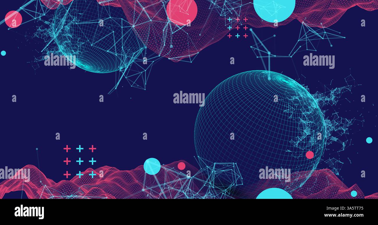 Science fiction background. Abstract image of wireframe wave and sphere with plexus effect Stock ...