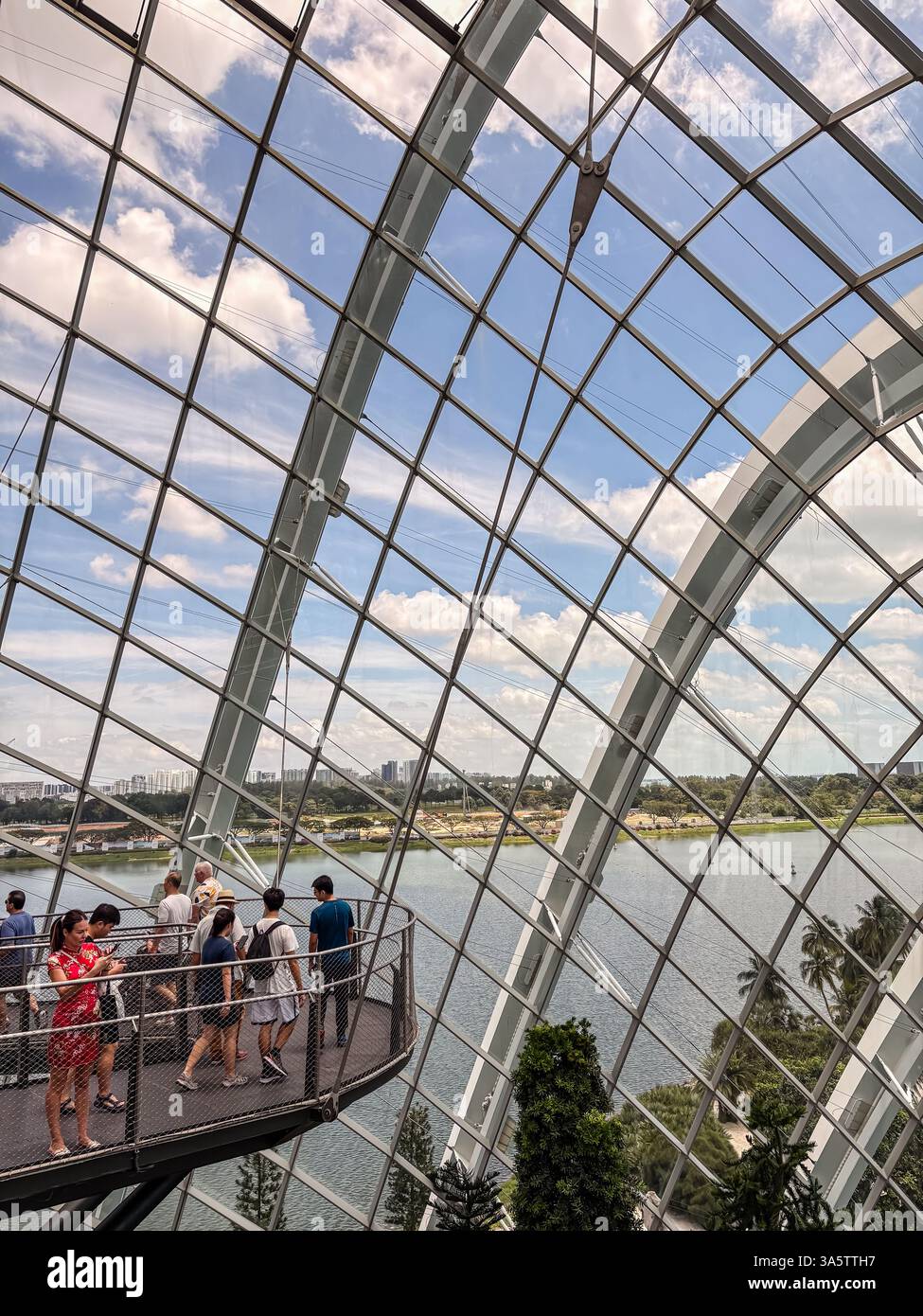 The cloud forest at Gardens by the Bay features a high indoor waterfall ...