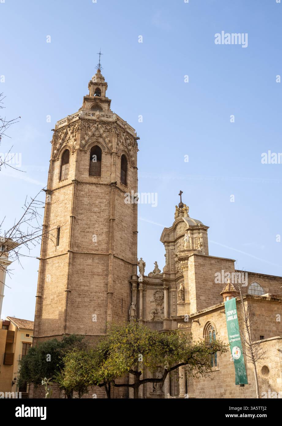 Valencia Cathedral and Miguelete Tower (Micalet) from Plaza de la Reina ...