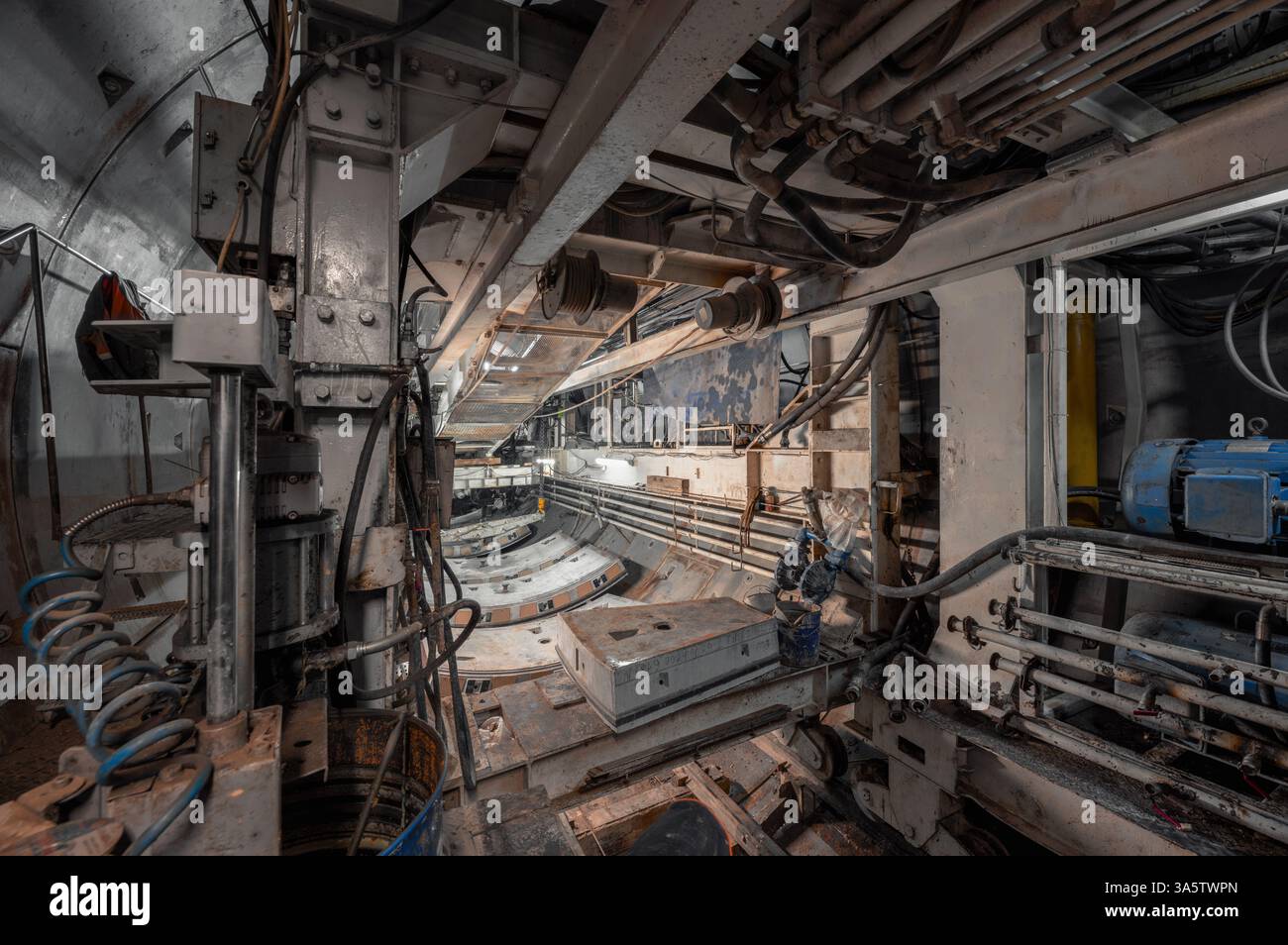 Inside the tunnel boring machine on the construction of the subway ...