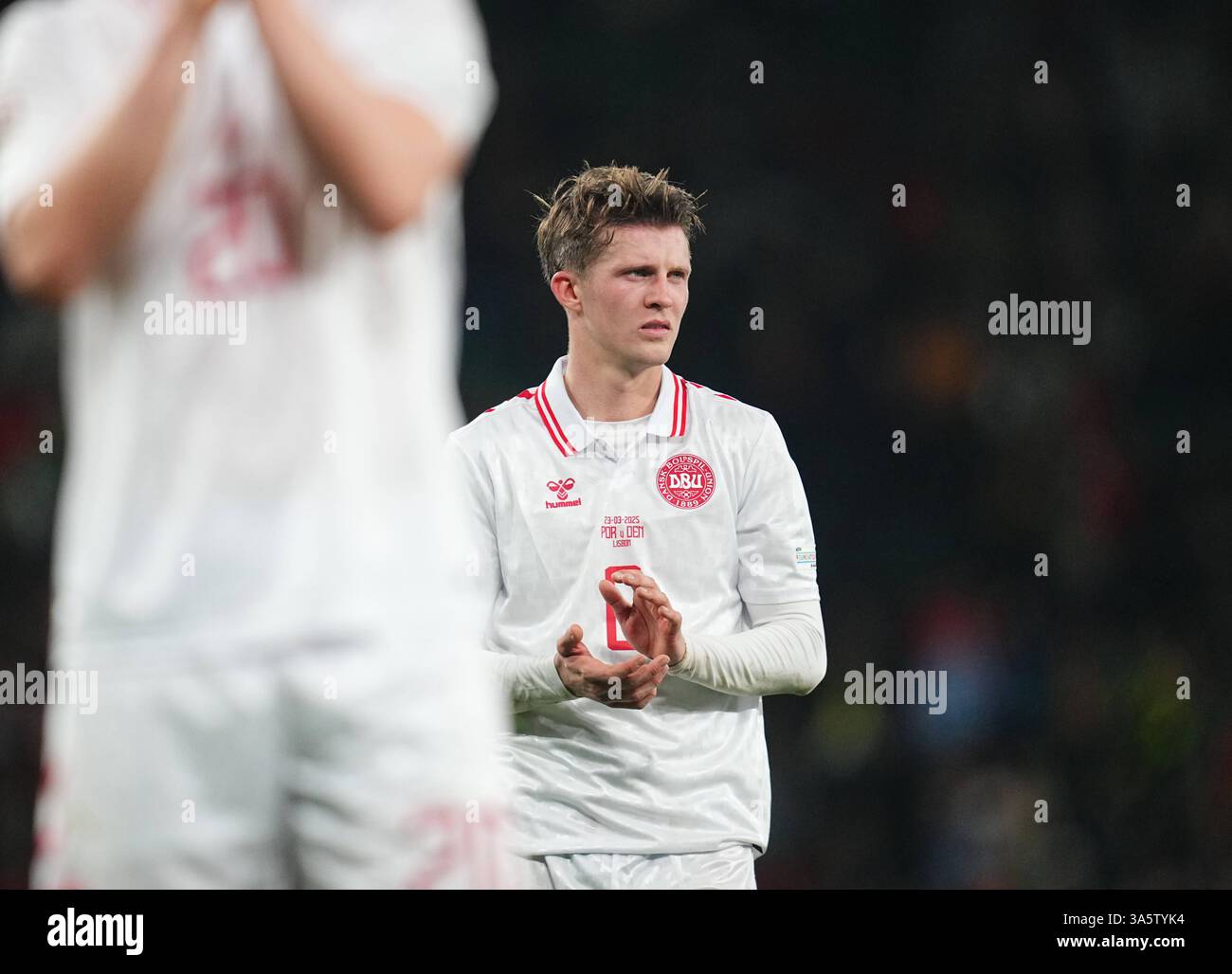 March 23 2025: Morten Frendrup of Denmark gestures during a UEFA ...