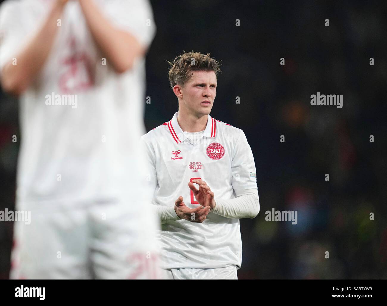 March 23 2025: Morten Frendrup of Denmark gestures during a UEFA ...