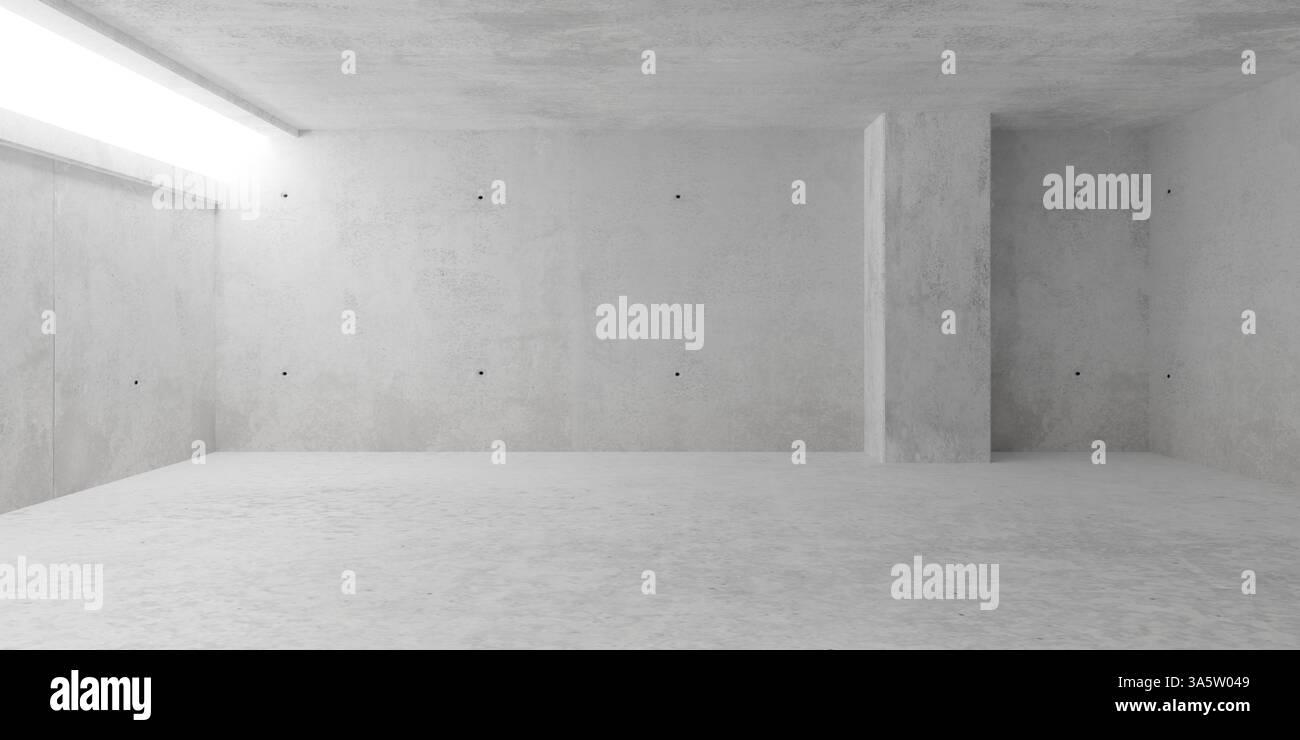 Abstract empty, modern concrete room with angled area light at the left ...