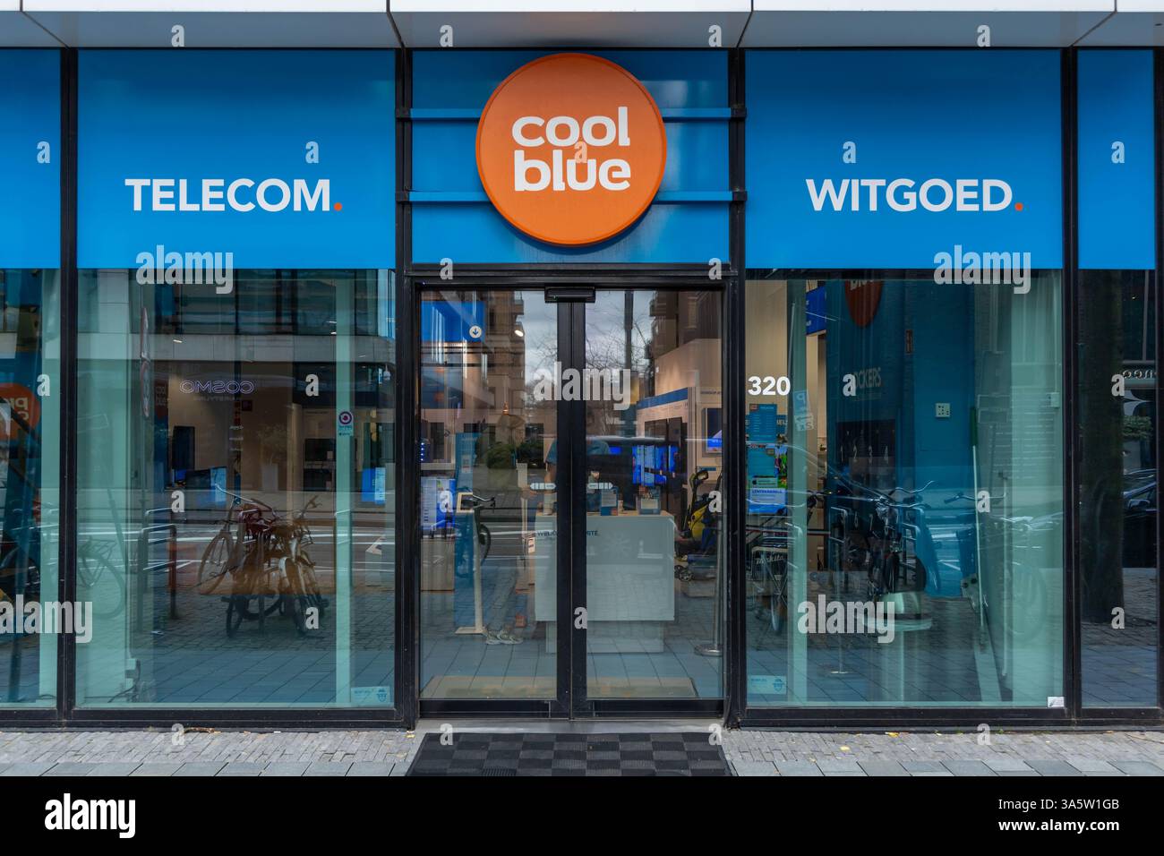 Coolblue entrance of the store sign logo above the doors. Cool blue is ...