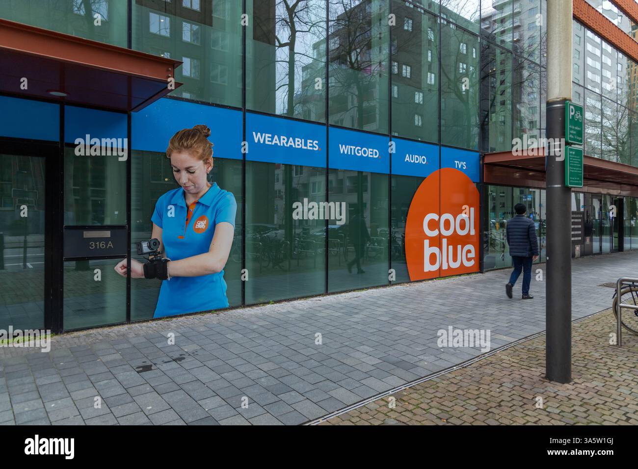 Coolblue entrance of the store sign logo above the doors. Cool blue is ...