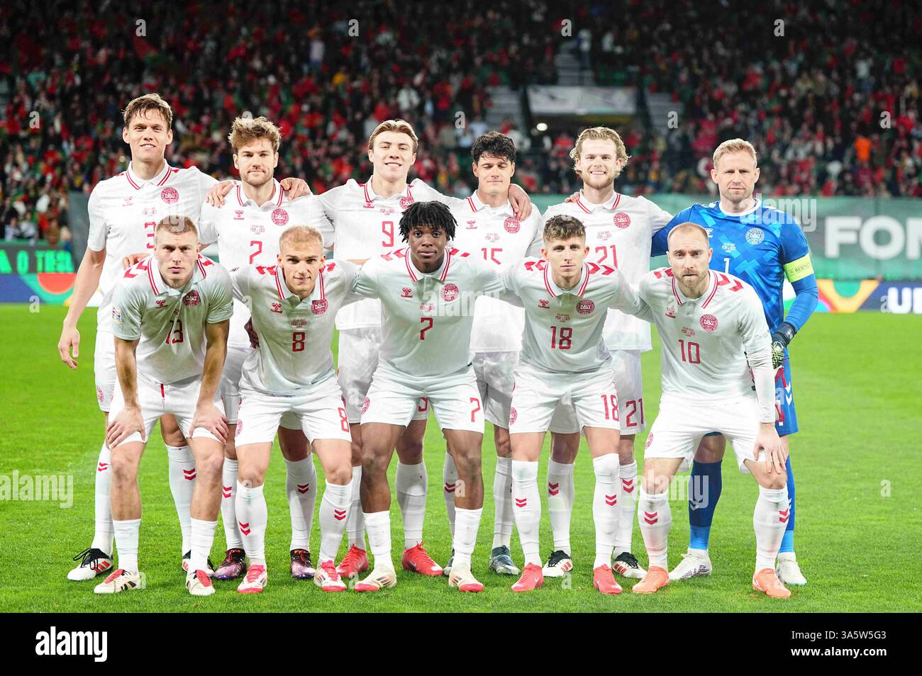 March 23 2025: Denmark team during a UEFA Nations League game, Portugal vs Denmark, at JosÃ ...