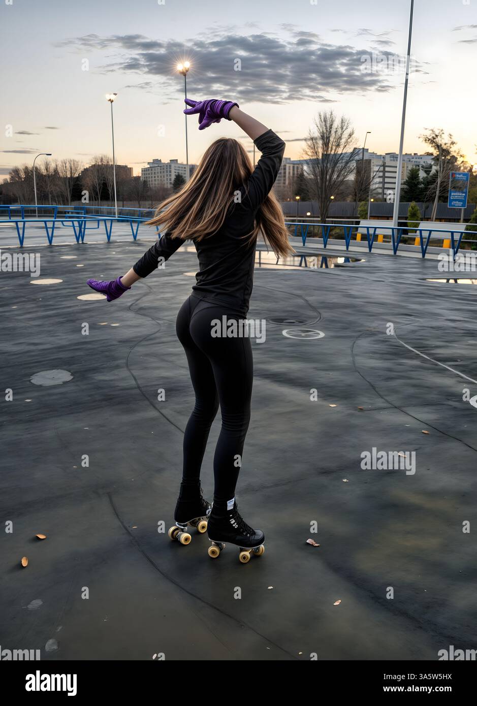 Figure skating at sunset. Elegance and movement on wheels Stock Photo ...