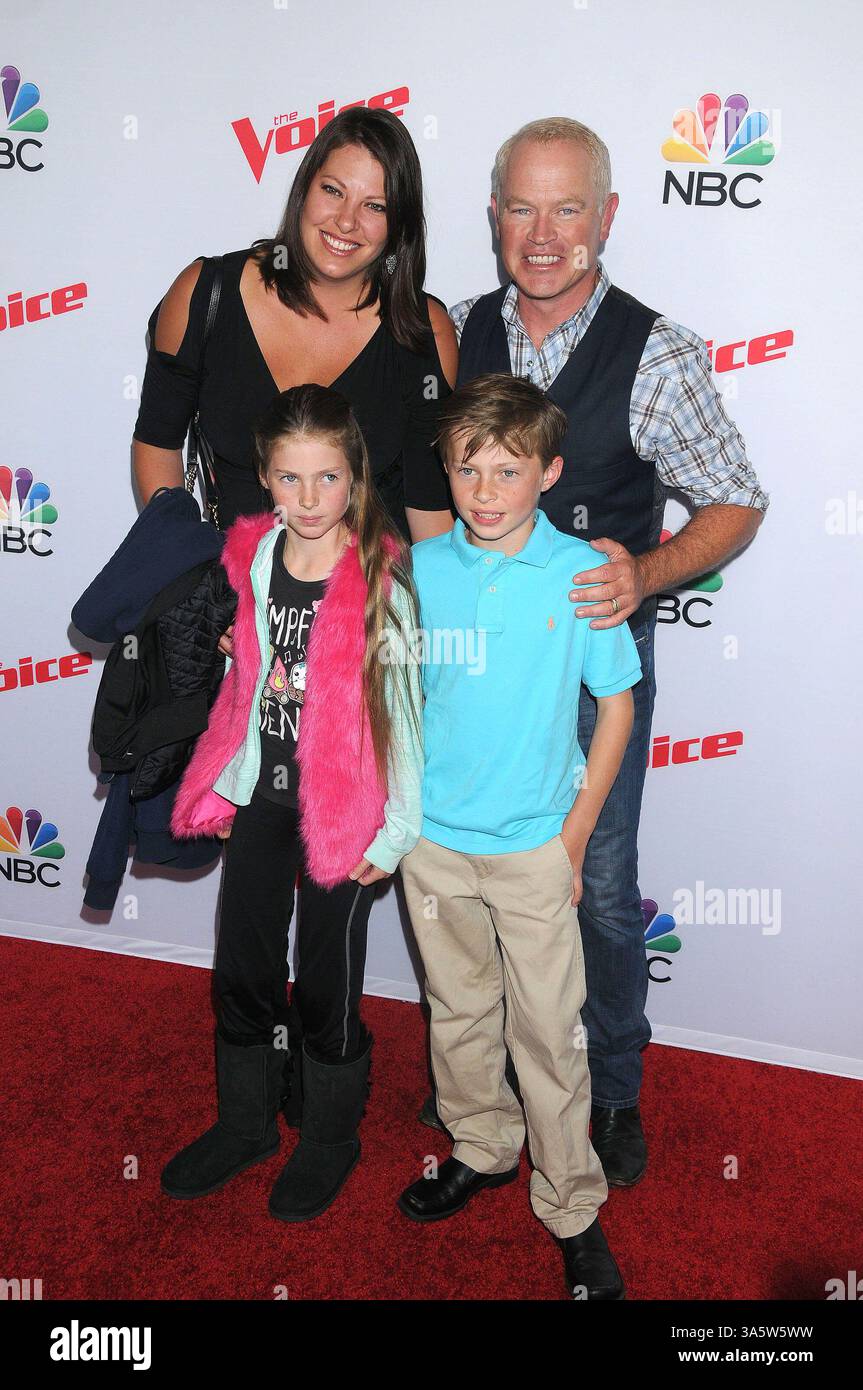 Neal McDonough,family at The Voice Season 8 event held at the Pacific ...