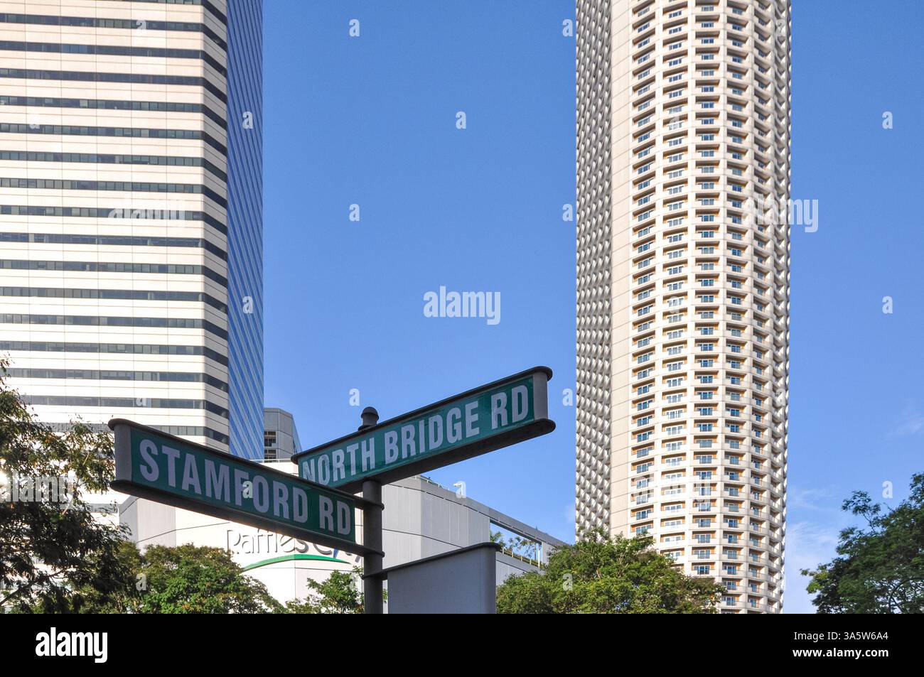 Singapore, Singapore - May 8, 2009: Street signs for Stamford Road and ...