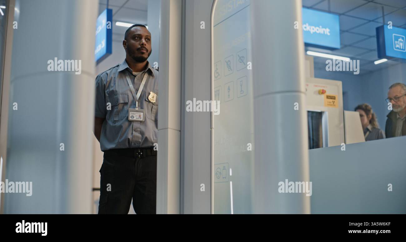 Security Checkpoint: Man with Bionic Prosthetic Leg Walking Through X ...