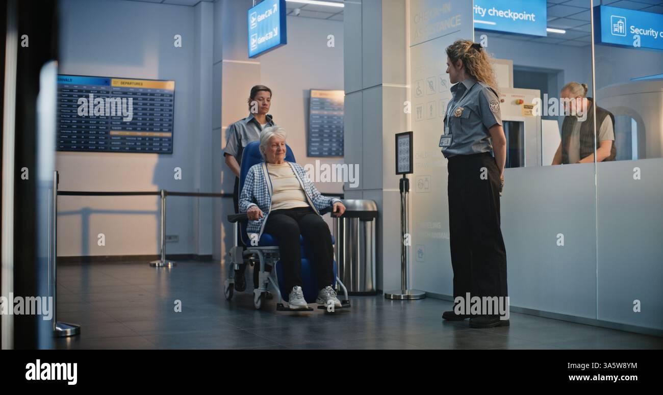 Security Checkpoint: Female TSA Officer Checking Elderly Woman Getting ...