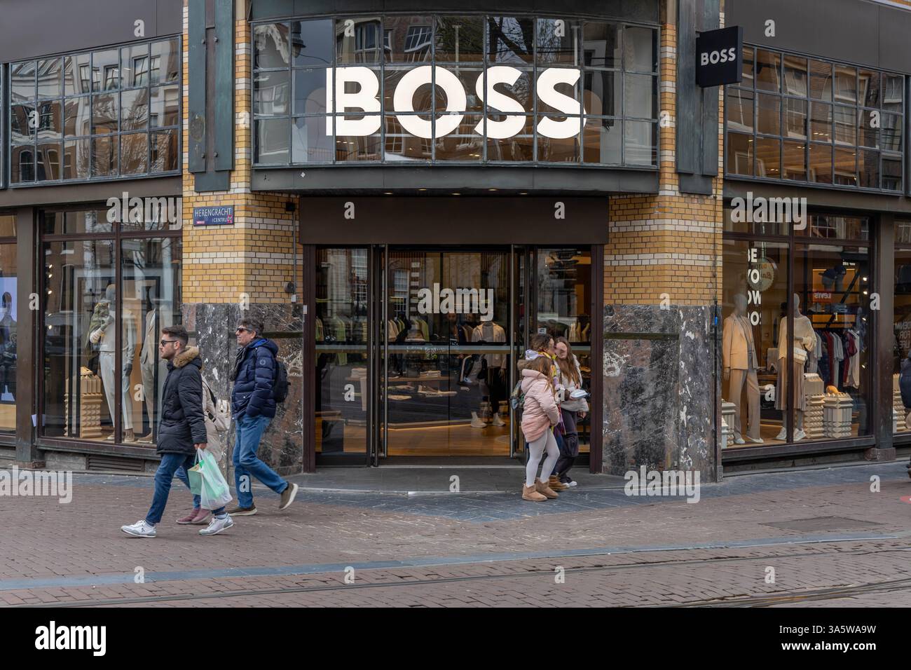 Amsterdam, the Netherlands. 16 March 2024. Boss shop window frontstore ...