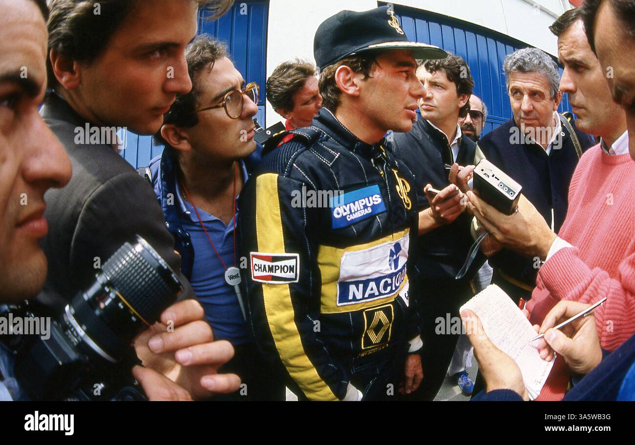 Ayrton Senna at the 1985 Portuguese Grand Prix his fist GP win Stock ...