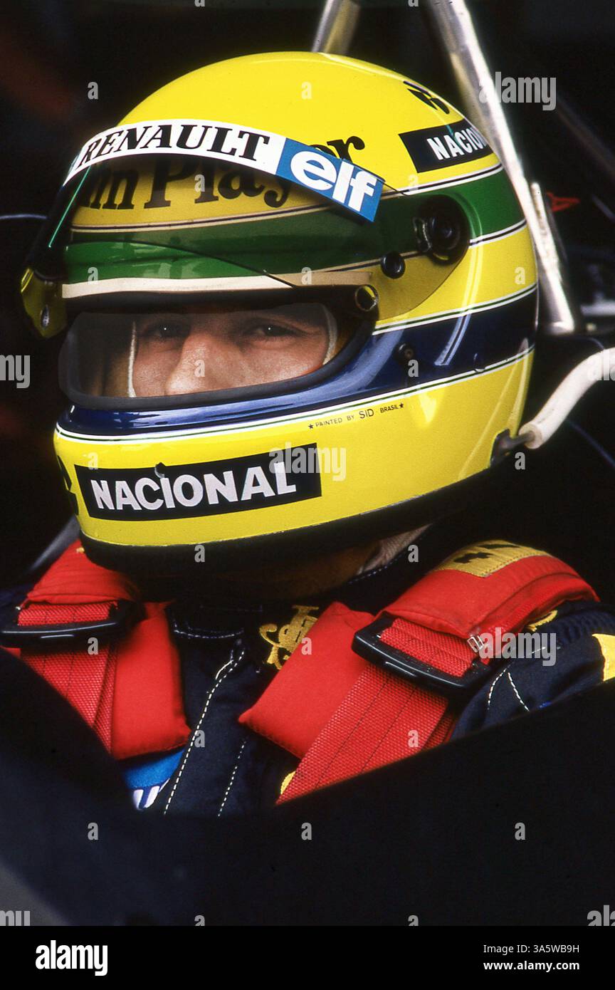 Ayrton Senna at the 1985 Portuguese Grand Prix his fist GP win Stock ...