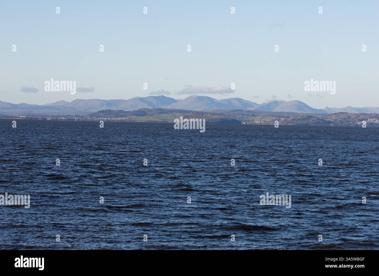The sea front looking out across Morecambe Bay at the town of Morecambe ...