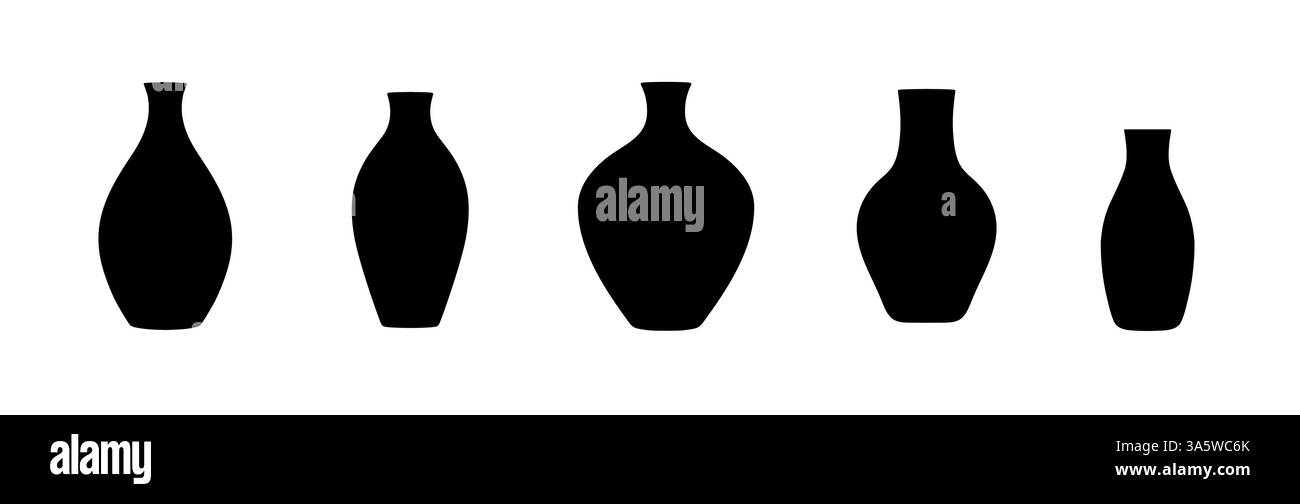 Silhouette set decorative vases shapes. Black vase collection ...
