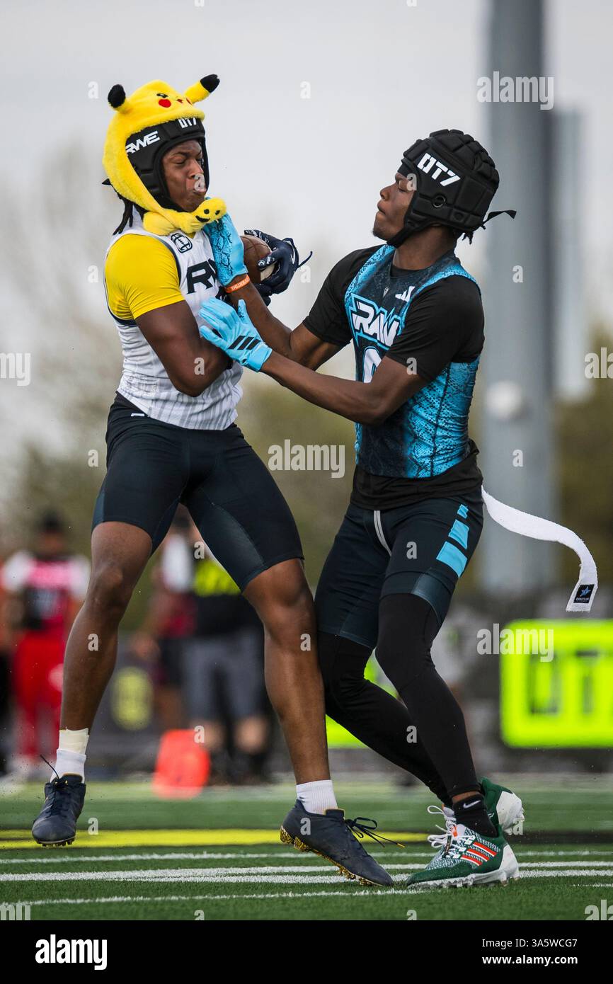 Coastline Stars' Zion Crumpton catches the football against cover from ...