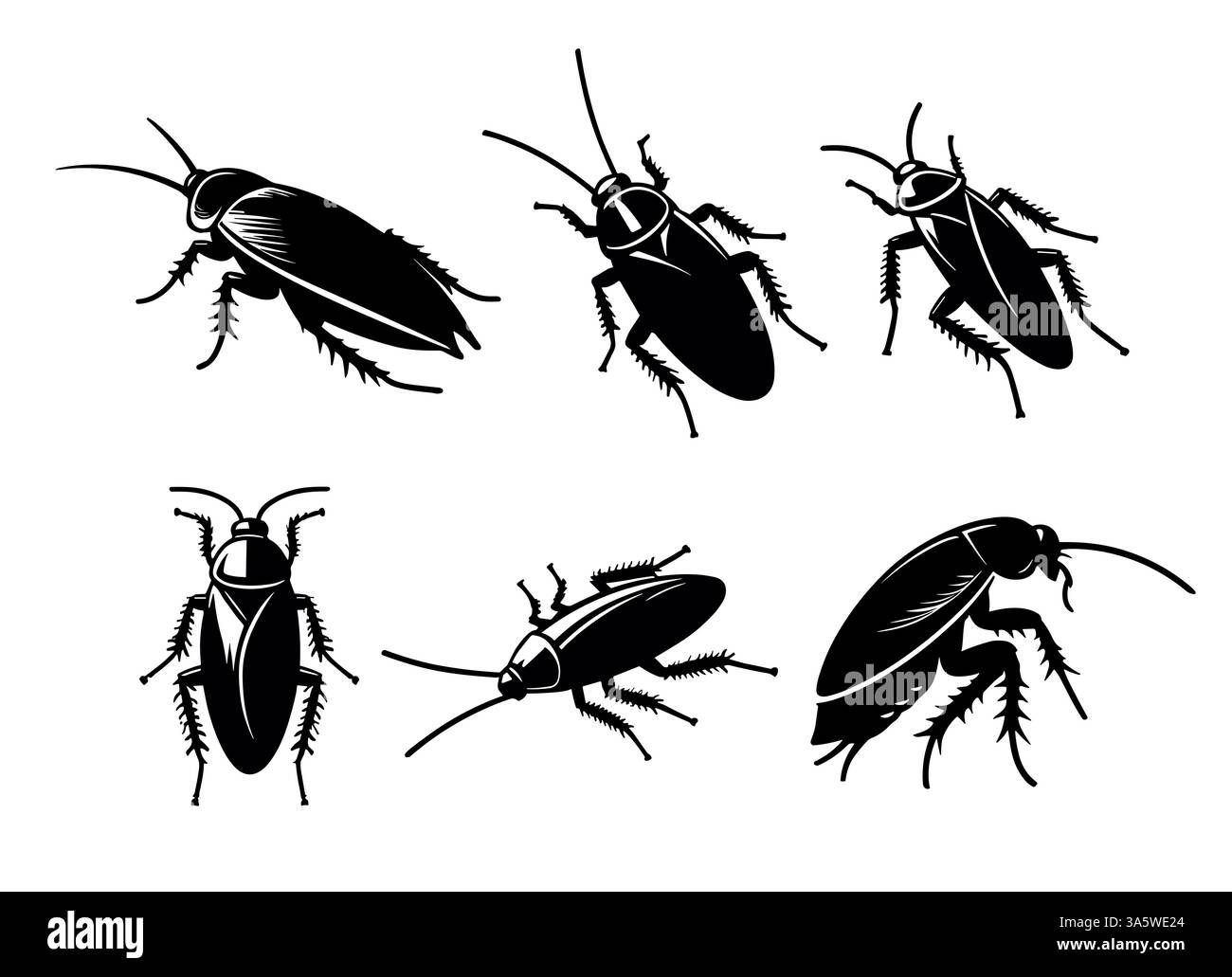 Cockroach silhouette set insect illustration. Cockroach black ...