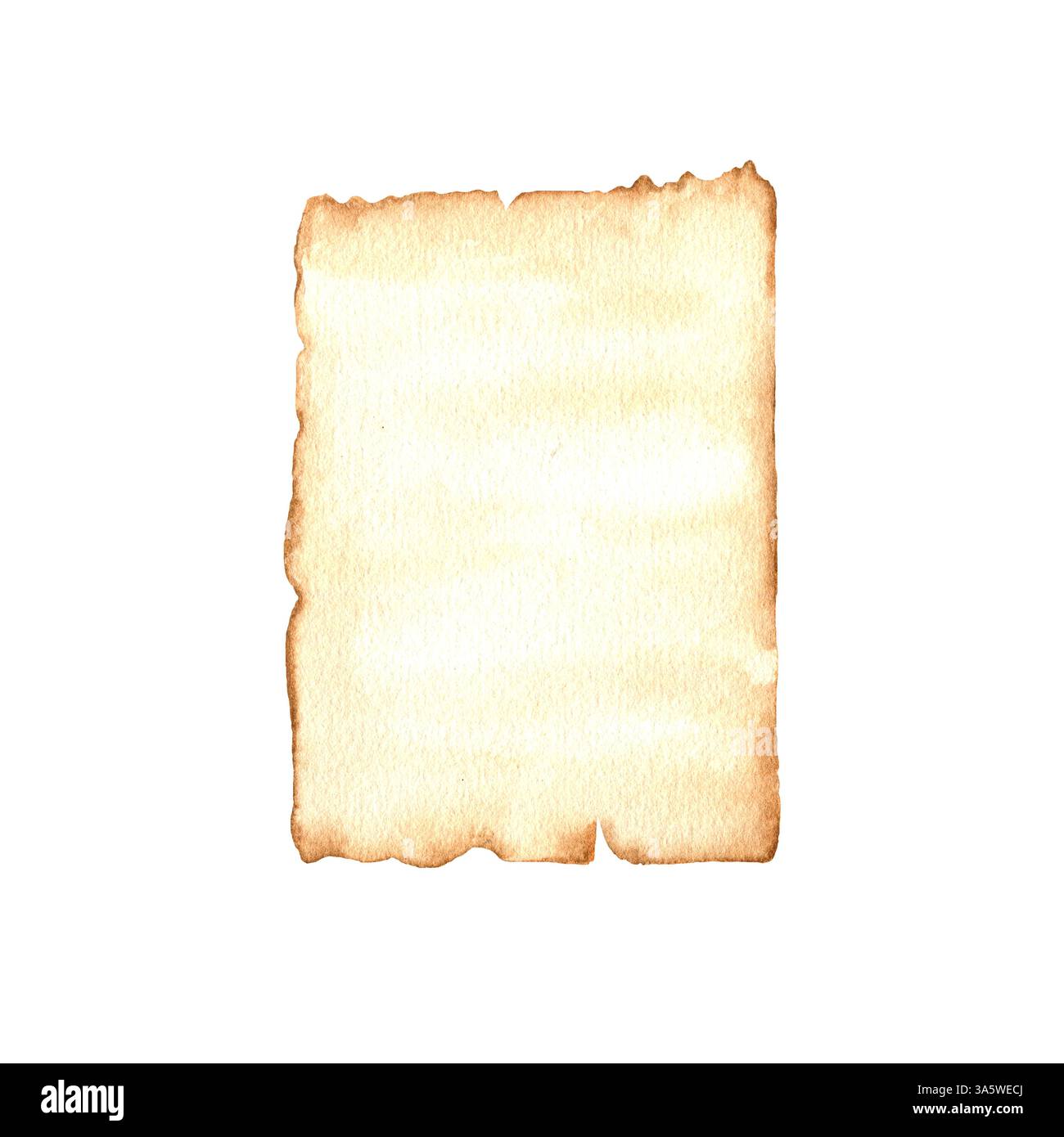 Watercolor vertical old paper with torn edges illustration isolated ...