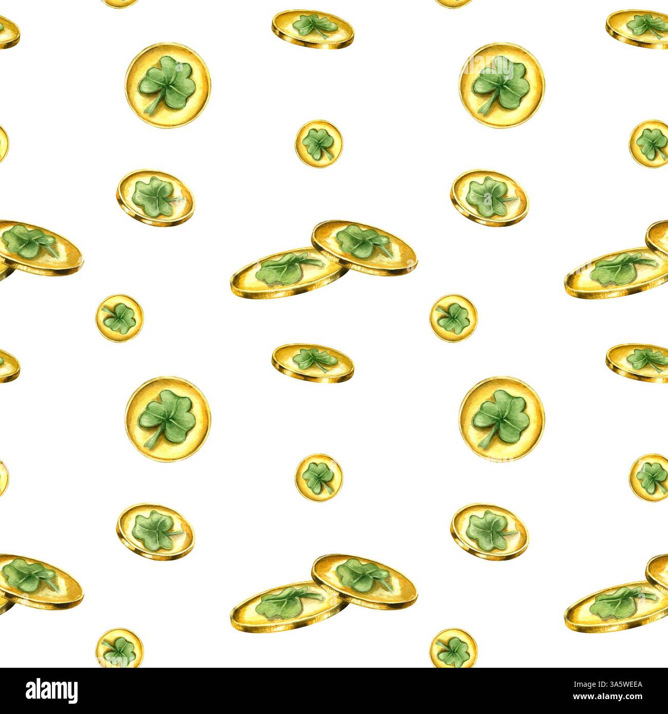 Watercolor flying gold coins seamless pattern isolated background ...