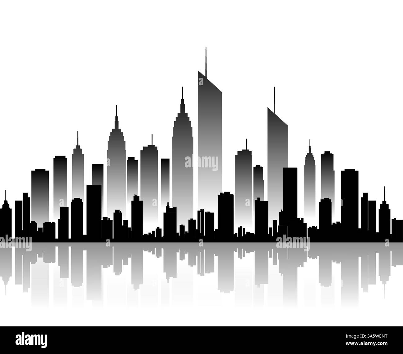 Modern city skyline silhouette gradient buildings reflection effect ...