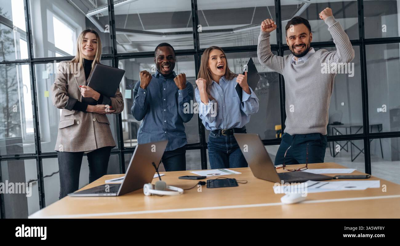 Amazing success, happy. Professional workers are in the modern office ...