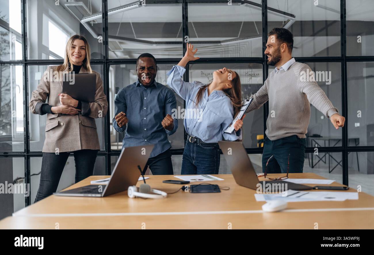 Amazing success, happy. Professional workers are in the modern office ...