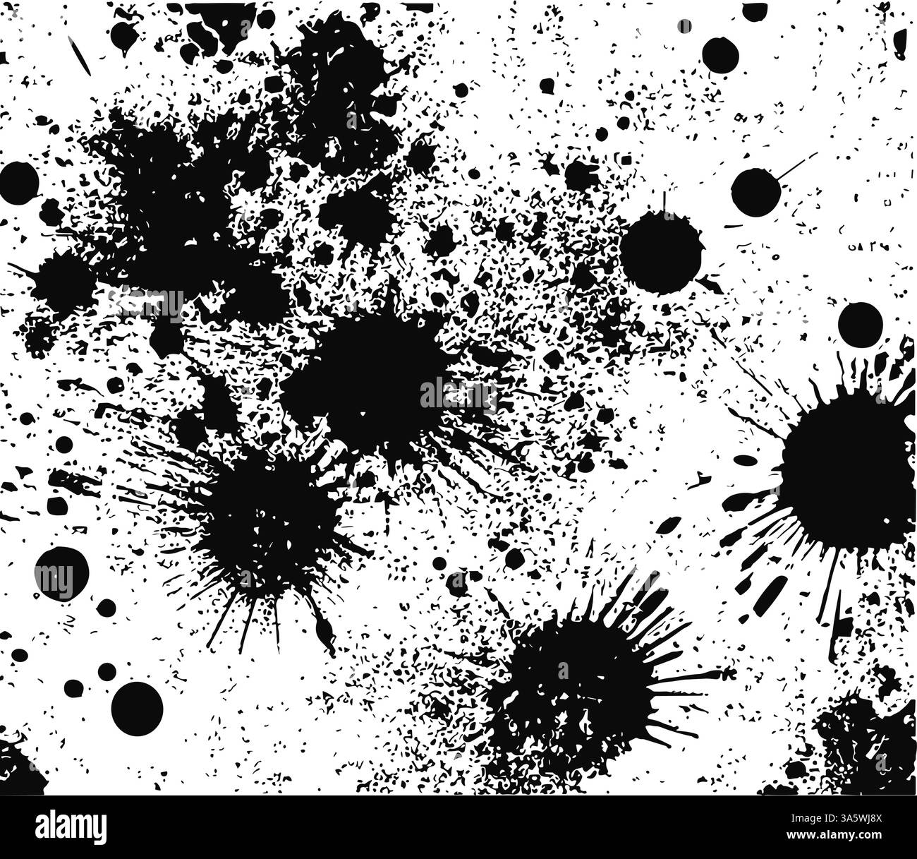 Black ink splatter texture with grunge abstract paint drops on white ...