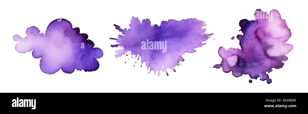 Purple ink watercolor splash paint blob. Purple ink splatter stain ...