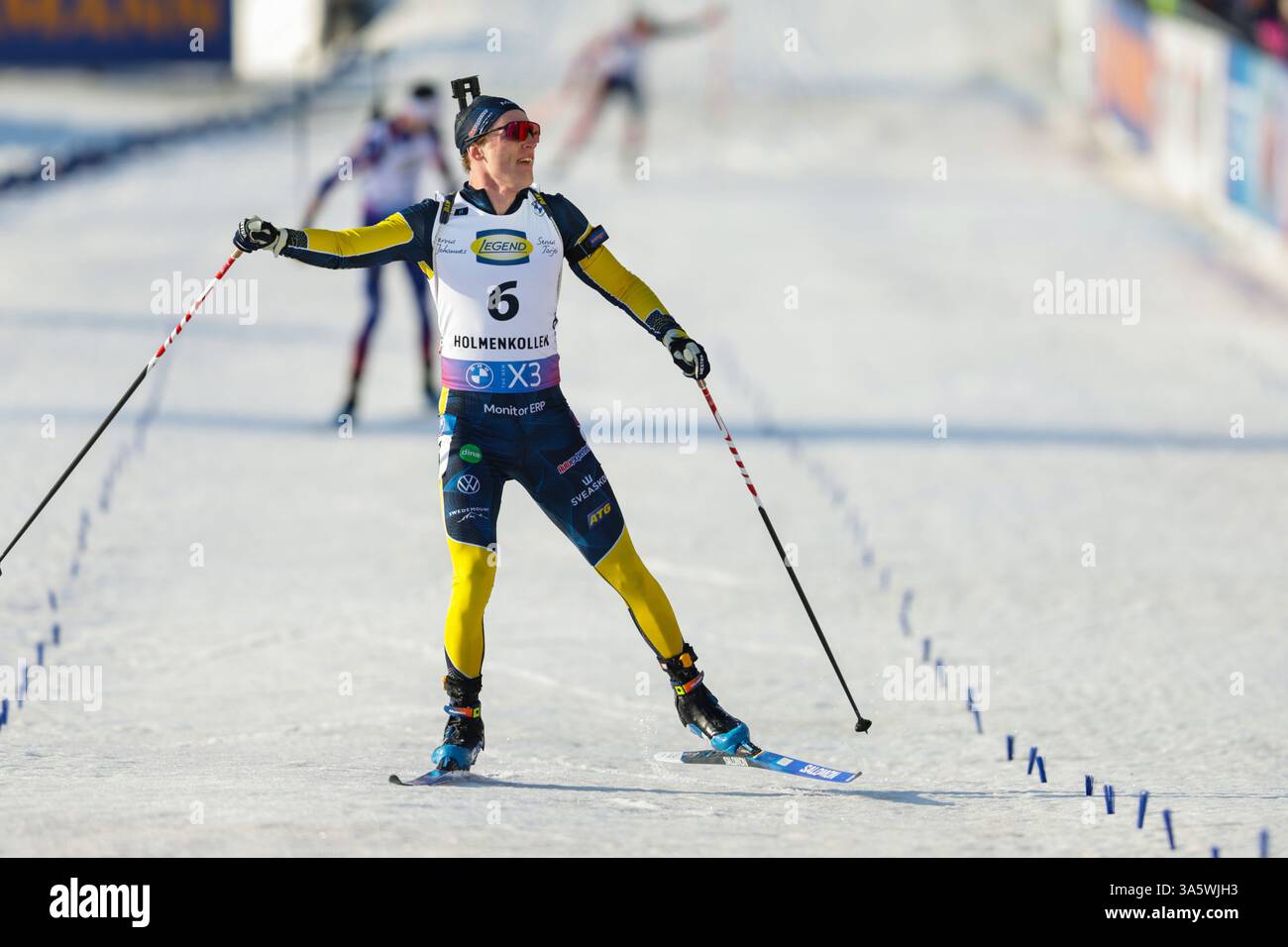 Oslo 20250323. Sebastian Samuelsson from Sweden during the men's 15 km ...