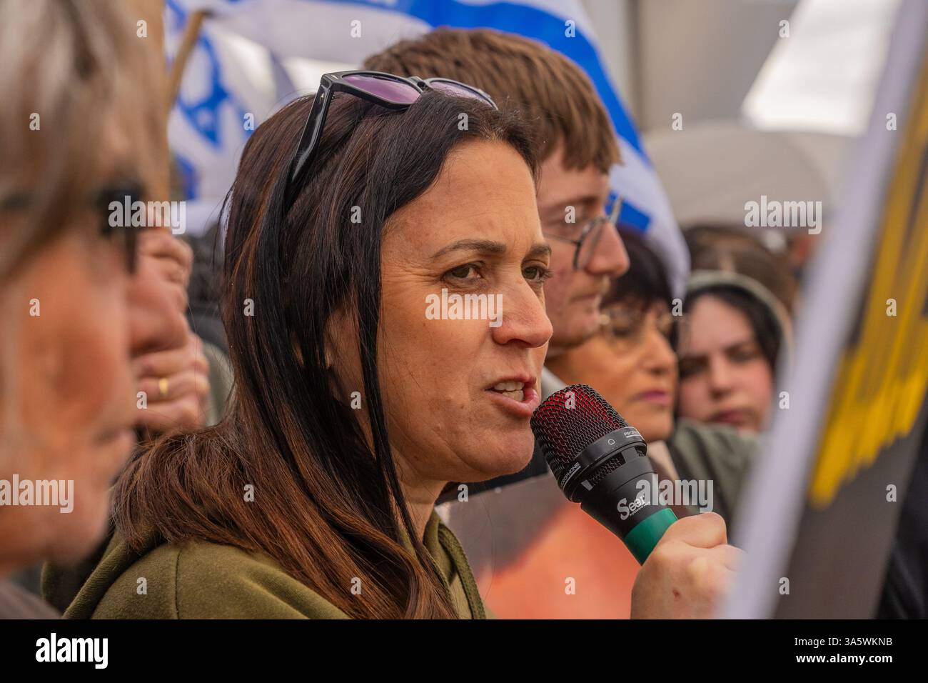 Ein HaMifratz, Israel - March 21, 2025: Family of hostage Matan Angrest ...