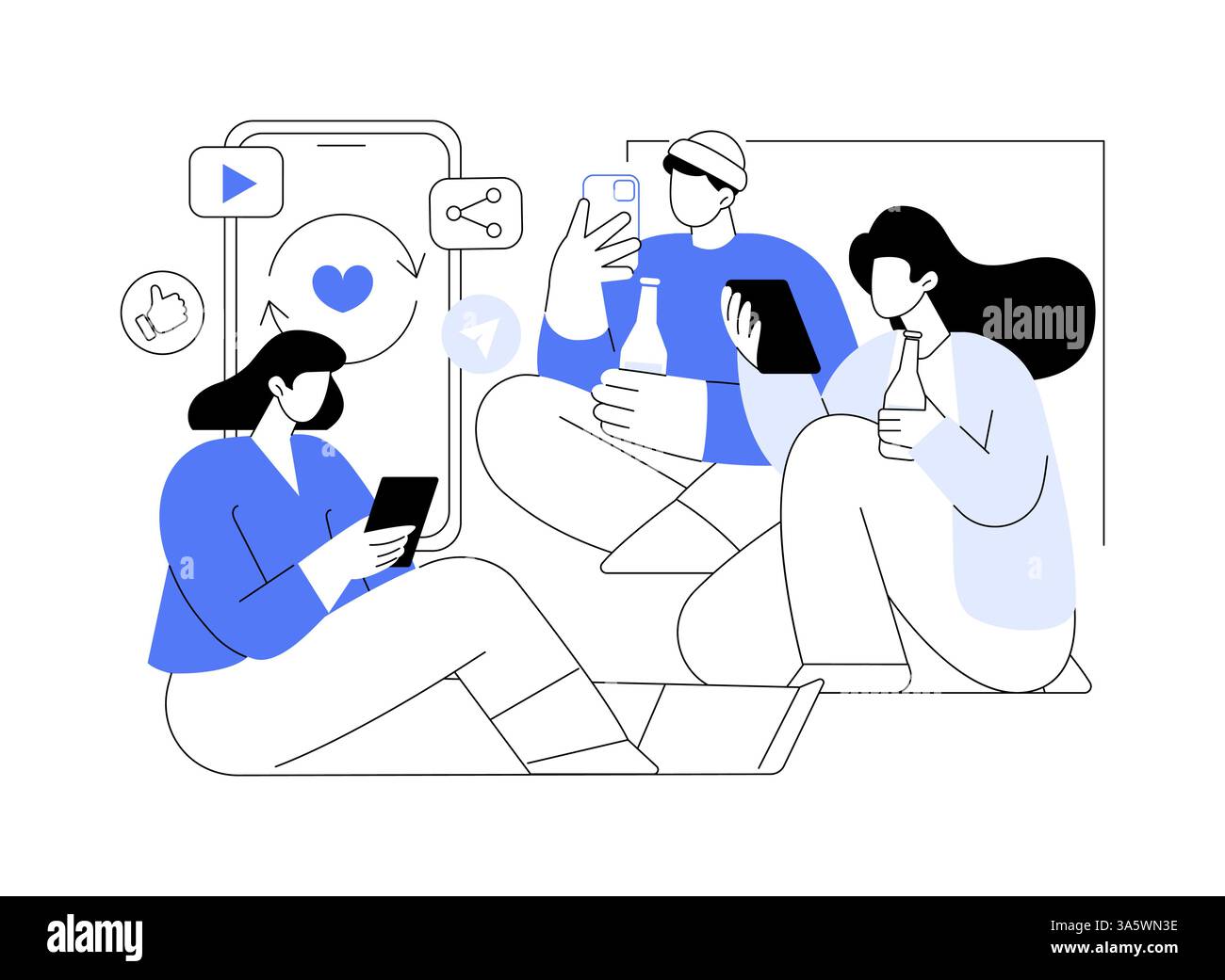Social media addiction isolated cartoon vector illustrations Stock ...