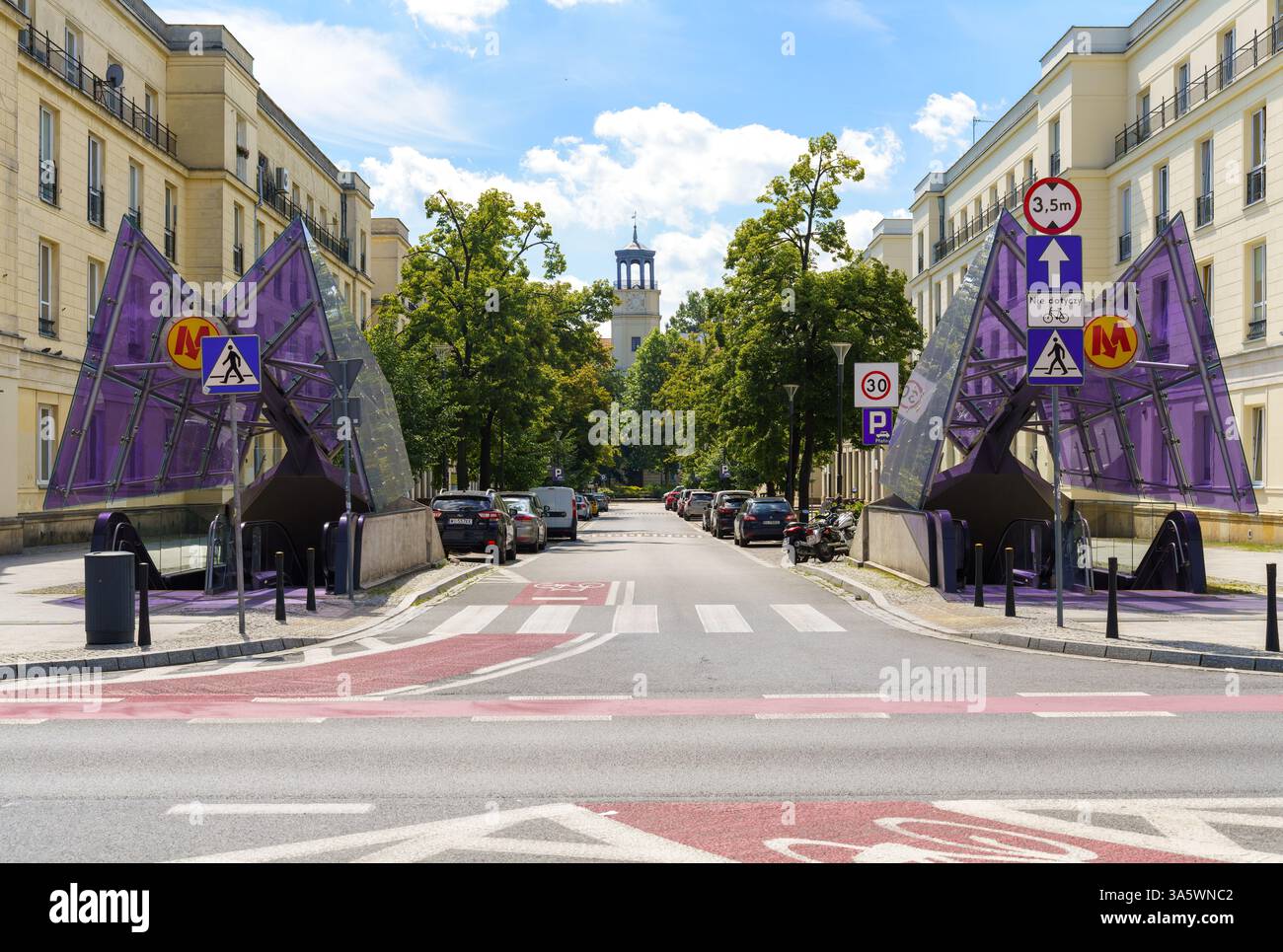 Warsaw Metro Nowy Swiat-Uniwersytet station entrance glass roofs next ...
