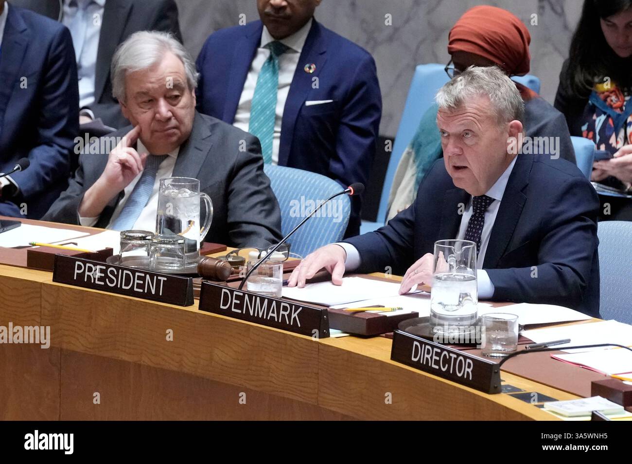 Denmark Foreign Minister Lars Lokke Rasmussen, right, addresses a ...