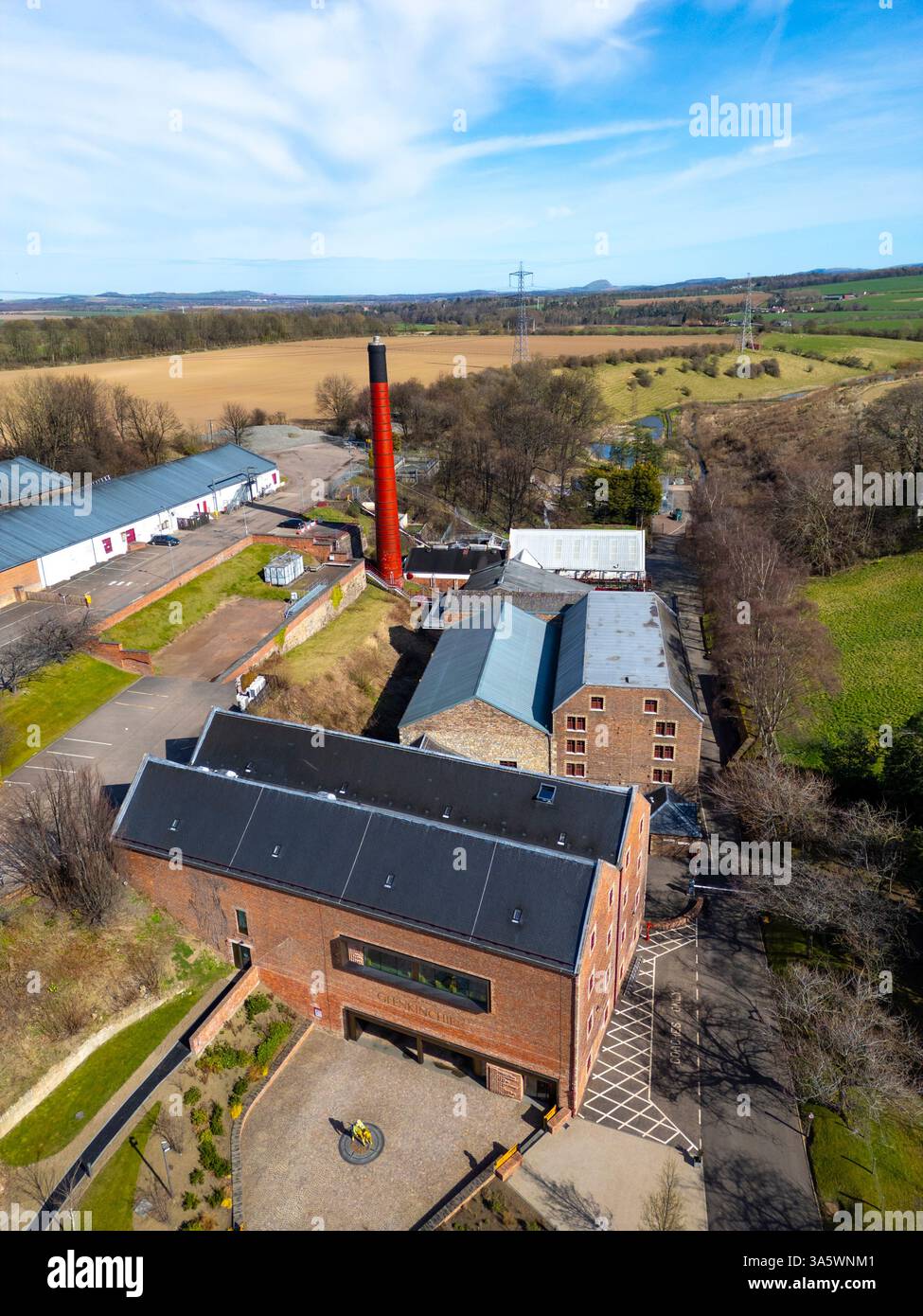 Aerial view of Glenkinchie Scotch Whisky distillery, in Peastonbank ...