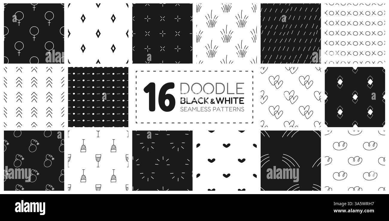 16 Doodle seamless patterns collection Stock Vector Image & Art - Alamy
