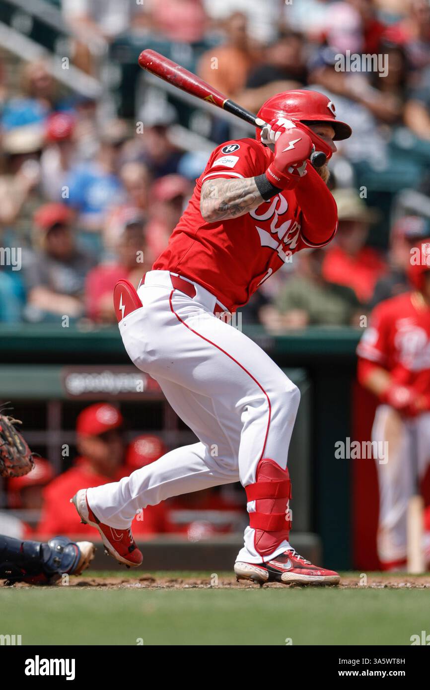 Goodyear, AZ. USA; Cincinnati Reds outfielder Jake Fraley (27) grounds ...