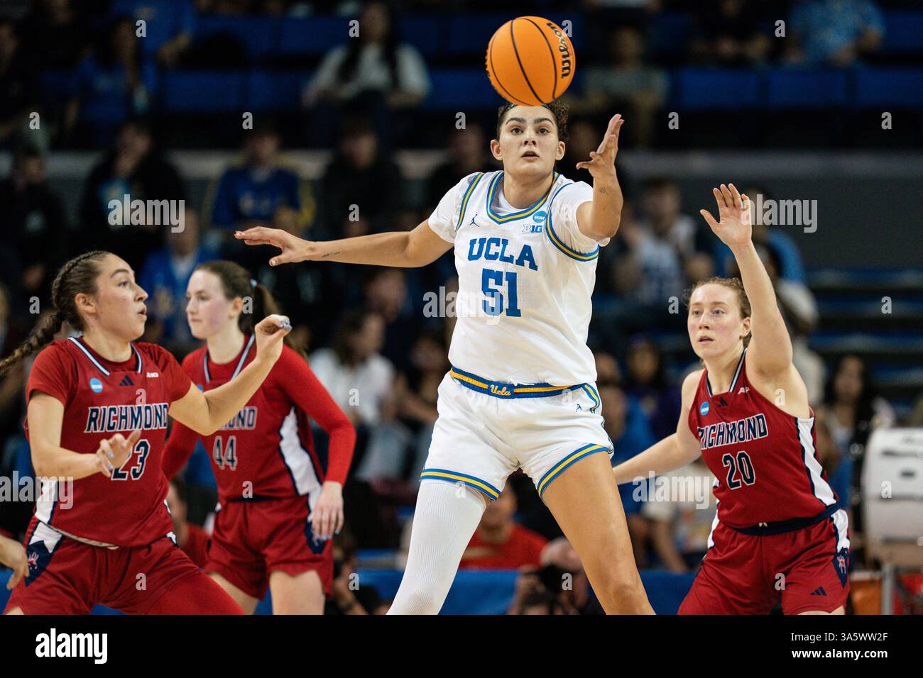 UCLA Bruins center Lauren Betts (51) receives a pass against Richmond ...