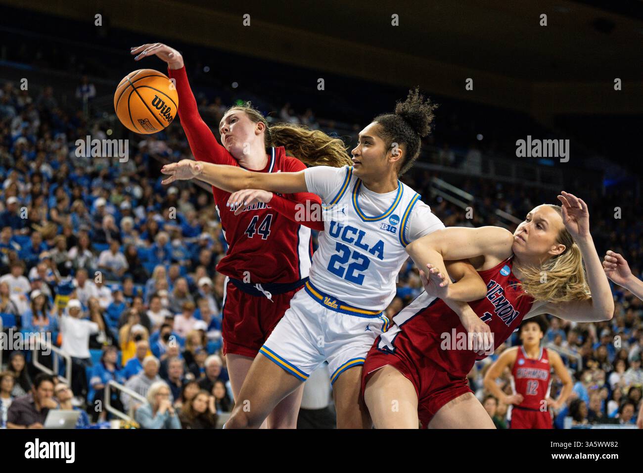 UCLA Bruins forward Kendall Dudley (22) fights for possession against ...