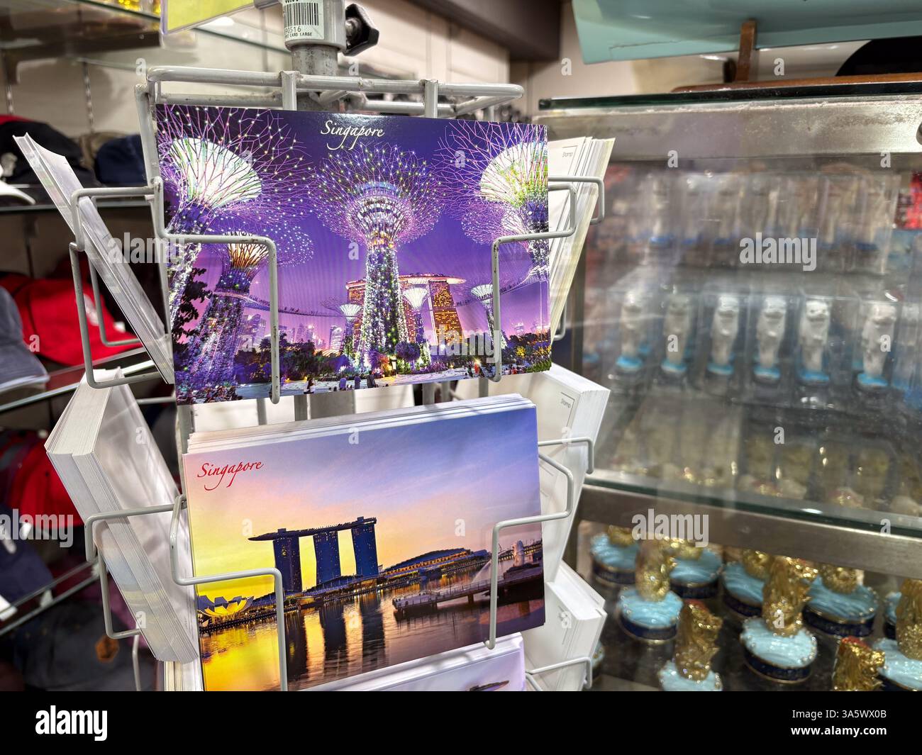 Singapore postcards in Mustafa Centre souvenir shop in Singapore ...