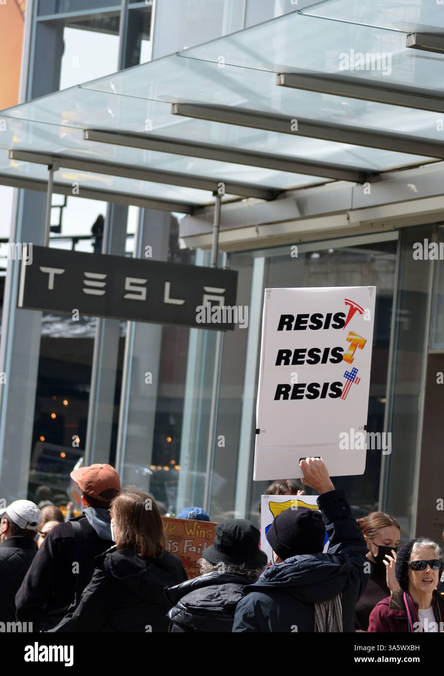 Tesla Takedown rally against Elon Musk and DOGE outside of a Tesla ...