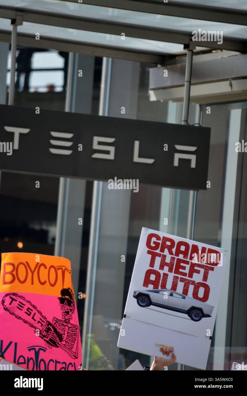 Tesla Takedown rally against Elon Musk and DOGE outside of a Tesla ...
