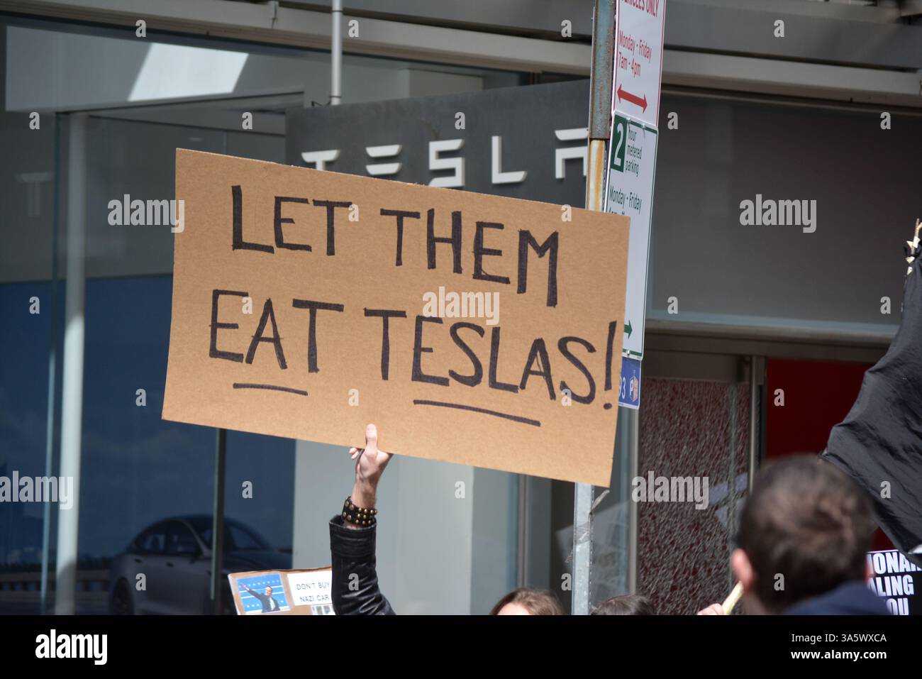 Tesla Takedown rally against Elon Musk and DOGE outside of a Tesla ...