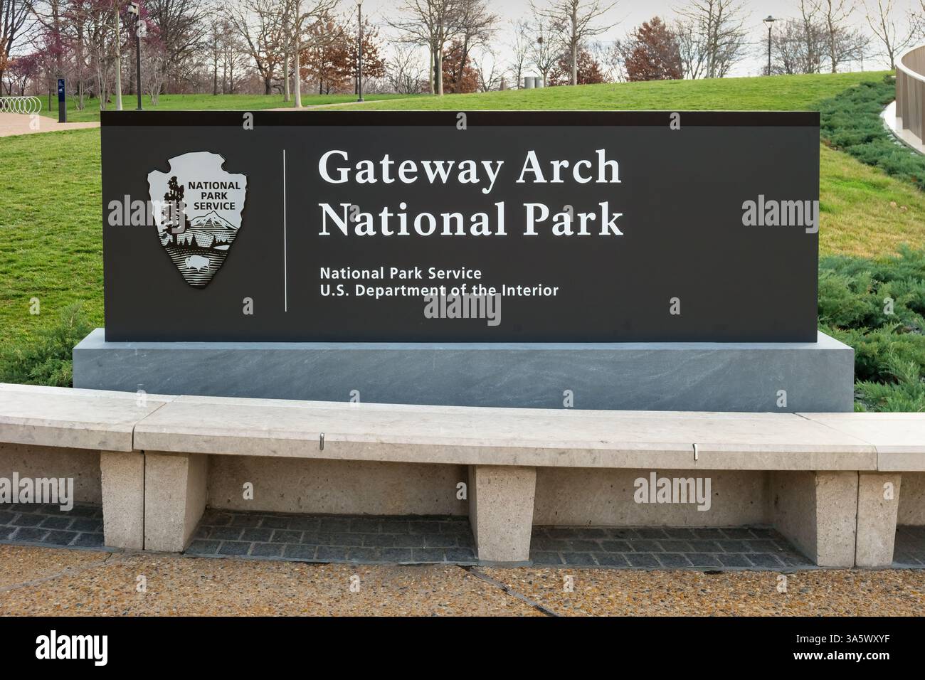 Gateway Arch National Park Sign at the visitor center in St Louis ...