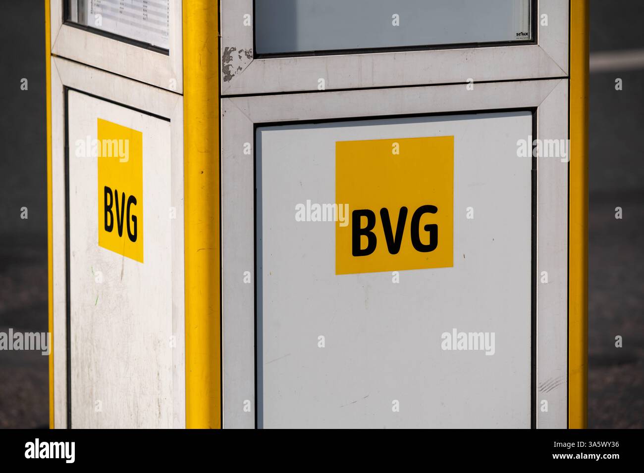Berlin, Germany - March 24, 2025: BVG logo on an information board at a ...