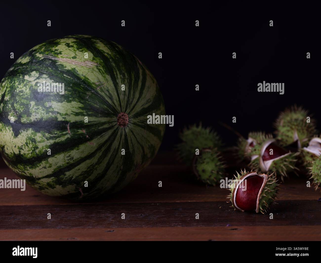 A captivating still life featuring a watermelon, beautifully lit by ...